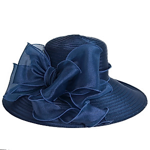 VECRY Womens Dressy Church Baptism Wedding Derby Hat (Navy),M(56-58cm)
