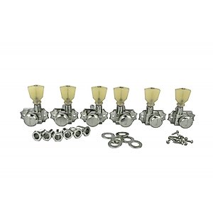 Kluson Revolution Diecast Tuners - 3 Per Side - Pearloid Keystone Button, Locking Chrome