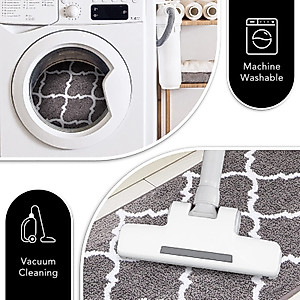 Dephora Kitchen Rugs and Mats Washable 2 Pieces Moroccan Rug Set Water Absorb Microfiber Non-Slip Rug Set for Kitchen Floor Front of Sink, Hallway, Laundry Room 17"x48"+17"x24", Grey