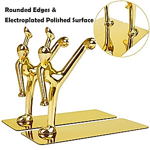 Gold Bookends Decorative,Cute Man Book End,Metal Book Ends for Book Shelves,Nonskid Bookends,Heavy Duty Zinc Alloy Bookend to Hold Heavy Books,Book Support, Book Stopper, Home Office Decor for Men