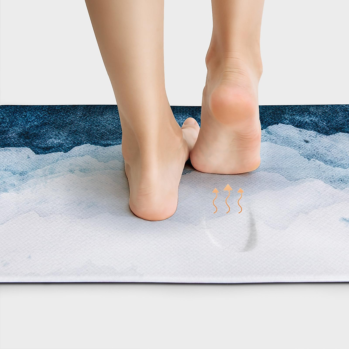 QiyI Floor Comfort Mats 2 Pieces Kitchen Rugs Leather Waterproof Oil Proof Runner Non Skid Standing Mat Set Anti Fatigue Padded Doormat 17" W x 29" L + 17" W x 47" L - Blue White Watercolor Mountain