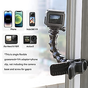 TELESIN Jaws Flex Super Clamp Mount Gooseneck Desk Table Stroller Gym Vlog Video Light Extension Holder Attachment for GoPro Max Mini Hero 11 10 9 8 7 6 5, Insta360 X2 X3, DJI Action 2 3 Accessories