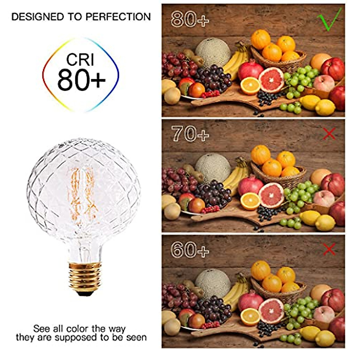 Vintage LED Edison Bulb G30 G95 4W Dimmable LED Filament Bulb Globe Pineapple Shaped Light Bulb 2300K Warm White E26 400LM Equivalent 40W Incandescent (Clear)