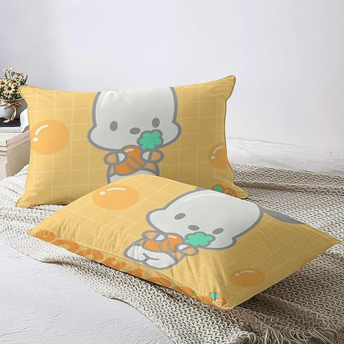 RODES 3pcs Pochacco Duvet Cover, Twin Bedding Sets, Kawaii Bedding, Anime Comforter Bedspread Quilt Cover, Kawaii Beding Gifts for Teenage Boys Girls, 2 Pillow Sham