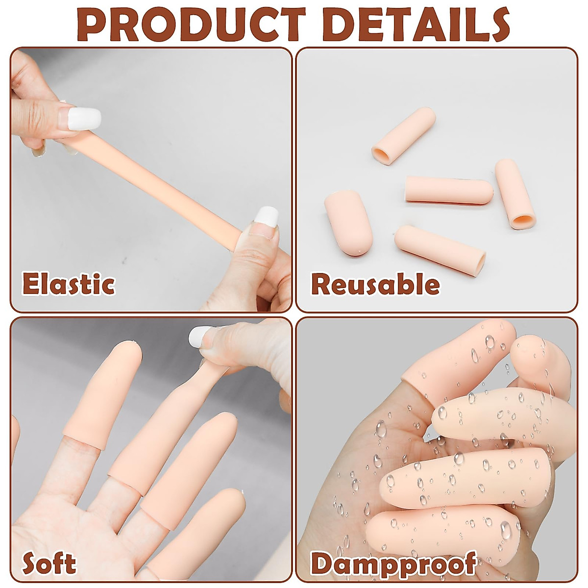 20Pcs Gel Finger Cots Thumb Protector, Silicone Finger Sleeves Cover Protection for Finger Tips, Finger Gloves Caps Finger Protectors for Wounds Hand Eczema, Finger Arthritis, Finger Cracking (Nude)