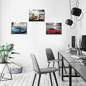 Car Poster Decor Black and White Wall Art Framed Car Art for Men Boys Bedroom Décor Sports Posters Landscape Office Room Decor Gift for Teen Boys