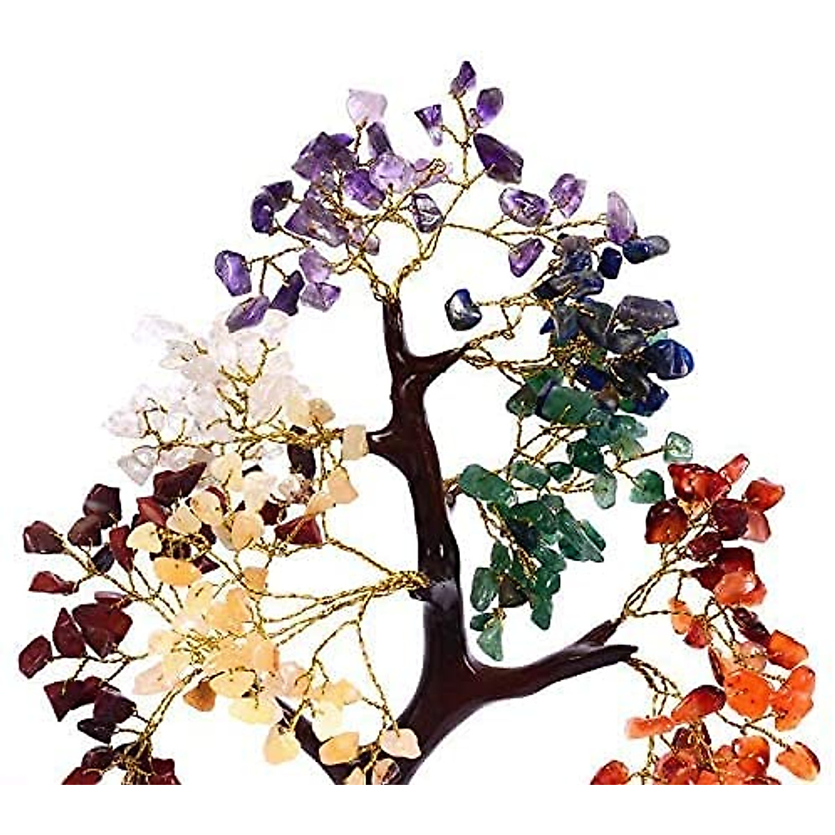 Shawn Seven Chakra Natural Healing Gemstone Bonsai Fortune Money Tree for Good Luck, Wealth & Prosperity Office Decor Spiritual Gift (with Golden Wire and 300 Beads) Size 10-12 Inches, Golden,natural