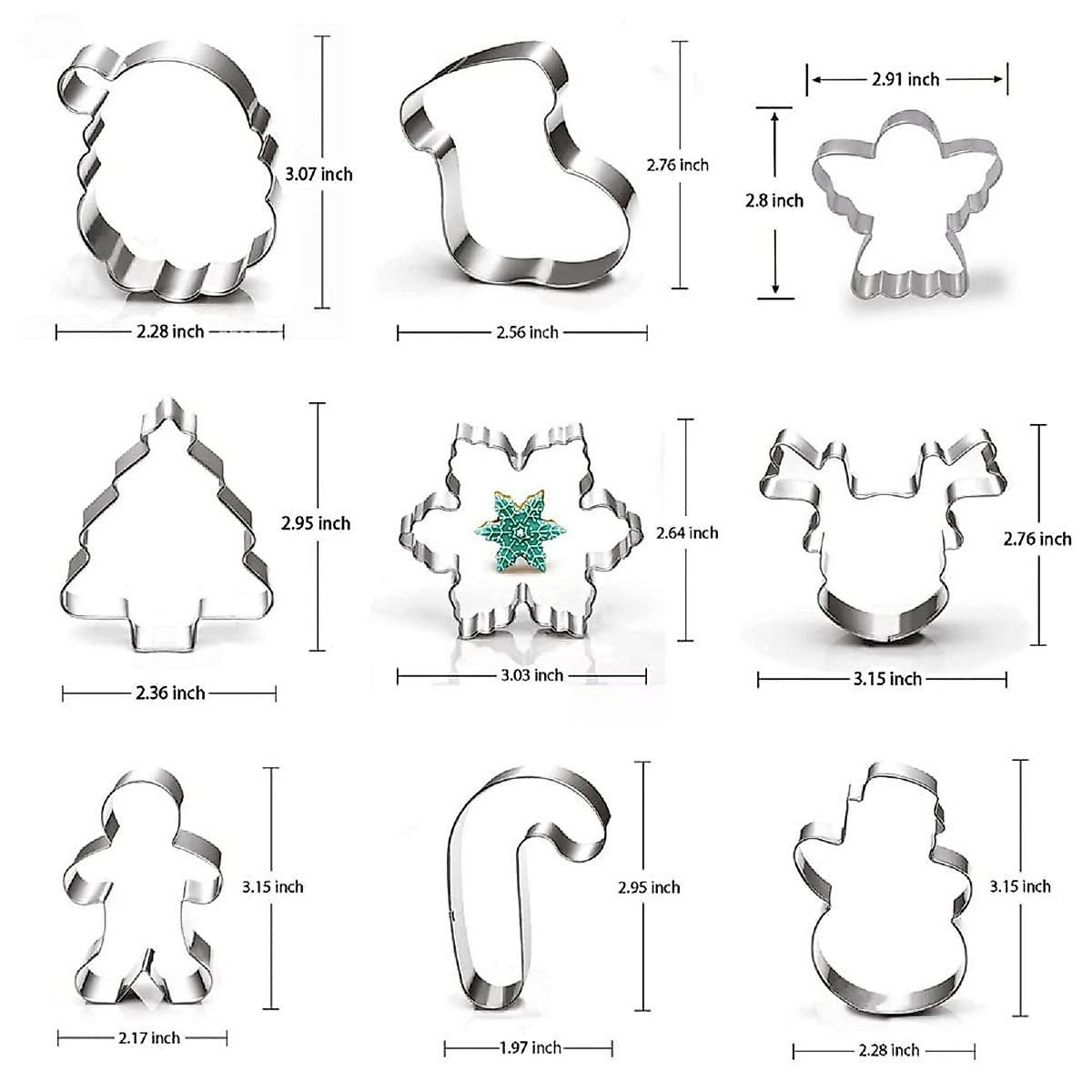 Christmas Cookie Cutter Set-9 piece-Gingerbread Men, Snowflake, Reindeer, Angel, Christmas Tree, Snowman, Santa Face and More Cookie Cutters molds