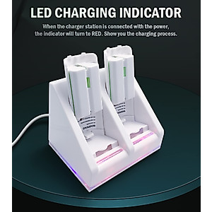Dual Charging Station Dock + 2pcs 2800mAh Rechargeable Battery Pack for Wii/Wii U Remote Game Conroller, Controller Charger Kit with USB Cable and Batteries