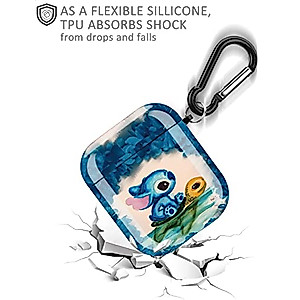 Tortoise Airpods Case, Wonjury Airpod Case Protective Hard Case Cover Portable & Shockproof Women Girls with Keychain for Apple Airpods 2/1 Charging Case (Stitch/Turtle)