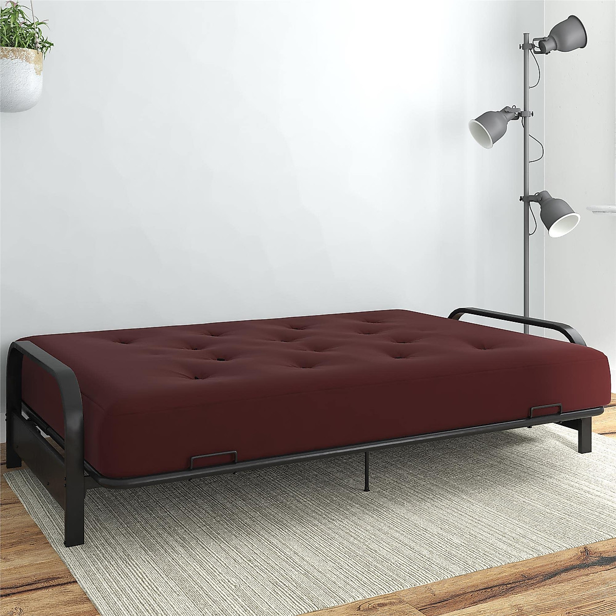 REALROOMS Cozey 8-Inch Spring Coil Futon Mattress, Microfiber, Full, Cabernet Red
