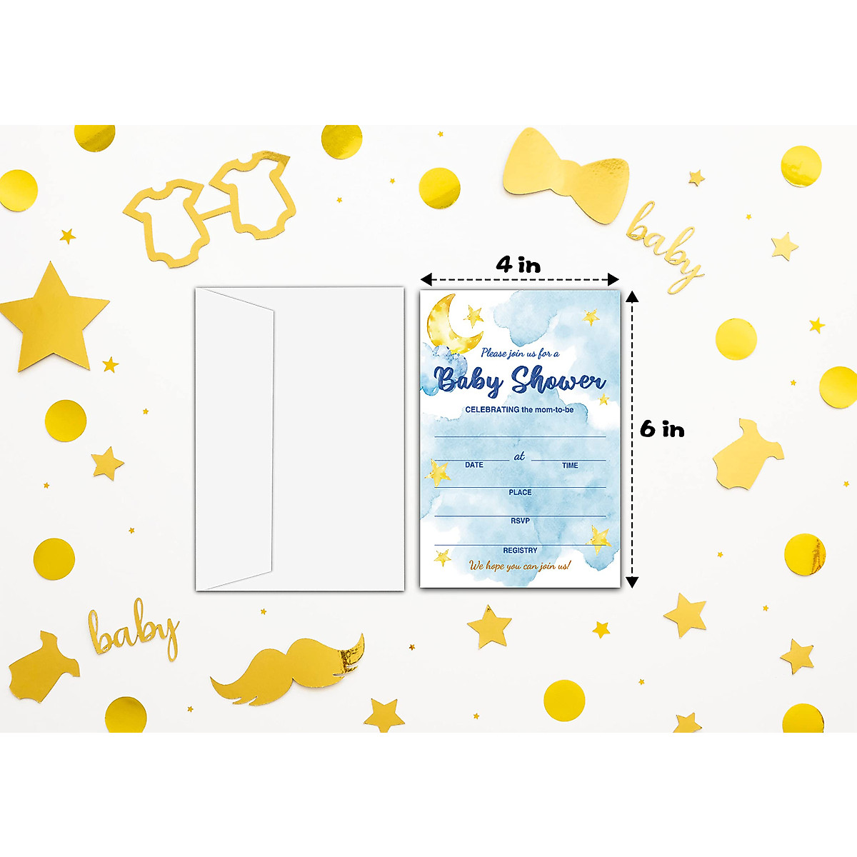 Baby Shower Cards Kit,Moon and Stars Set of 25 Baby Shower Invitations with Envelopes, Book Request Cards for Baby Shower,Sleepover Themed Baby Shower Party Favor Decoration(14)