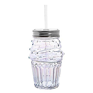 Slant Collections - Shaped Glass Jar with Lid and Straw, 15.5-Ounce, Cupcake - Clear