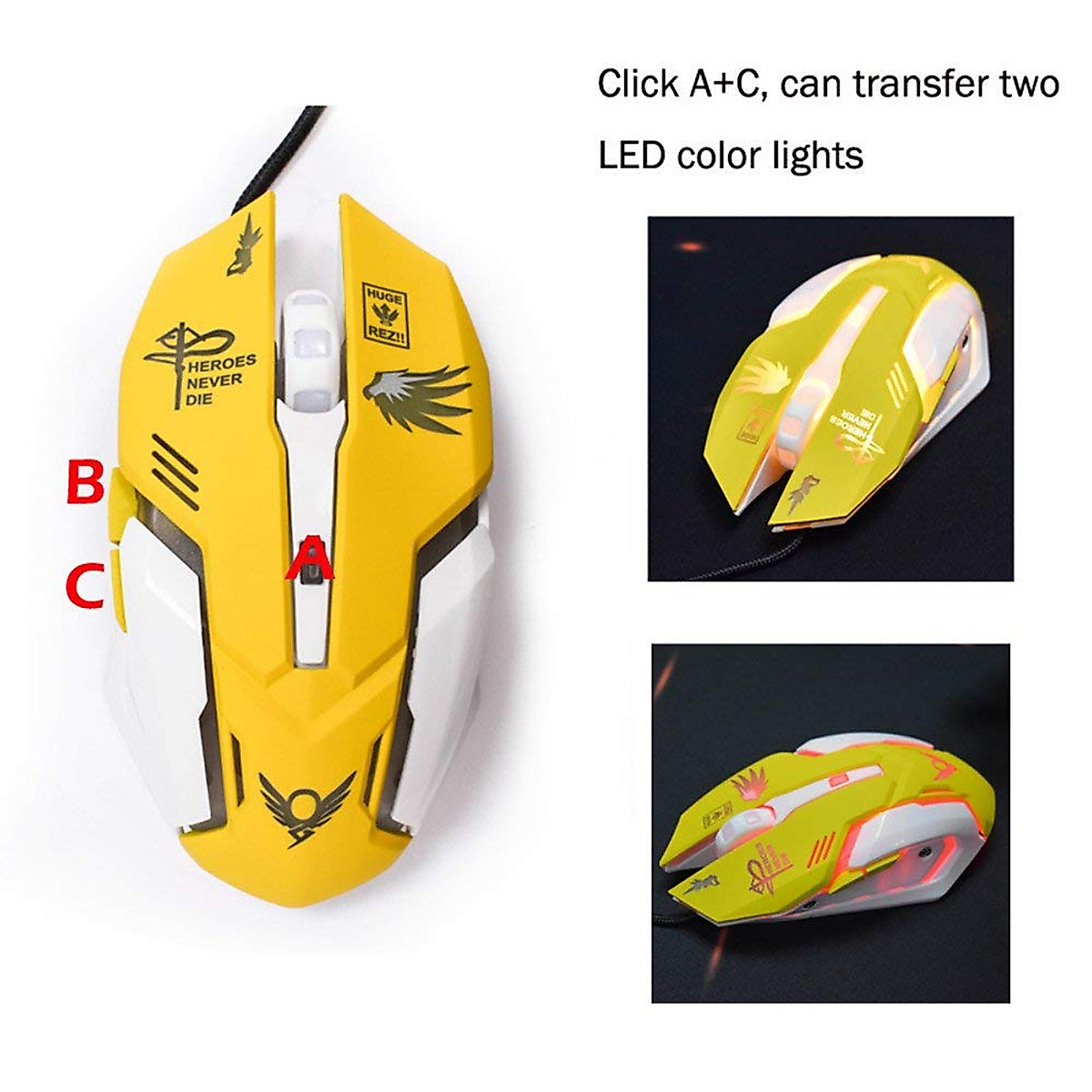 Gaming Mouse, Backlit Optical Game Mice Ergonomic USB Wired with 2400 DPI and 6 Buttons 4 Shooting for for PC& Mac E-Sports Gamers (Mercy)