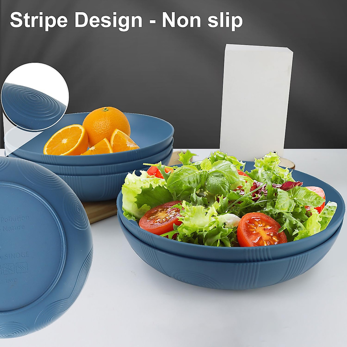 PYRMONT 10inches Large Pasta Bowls Set of 6-65oz Wheat Straw Bowls,Bowl Plates,Large Plastic Bowls Reusable for Pasta,Salad,Soup,Unbreakable & Lightweight Bowls for Kitchen,Dishwasher Safe,BPA-Free