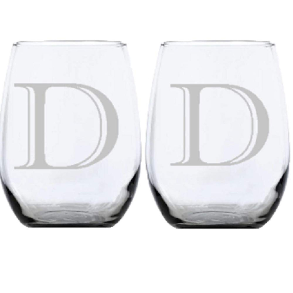 2pk Stemless Wine Glasses, Monogrammed Stemware, Personalized, Etched Glasses, Letter D