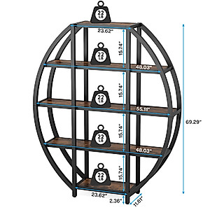 Tribesigns Etagere Bookcase, 5 Tiers Large Tall Oval Bookshelf, Industrial Wood Bookshelves Display Open Shelf Organizer for Living Room, Bedroom, Home Office
