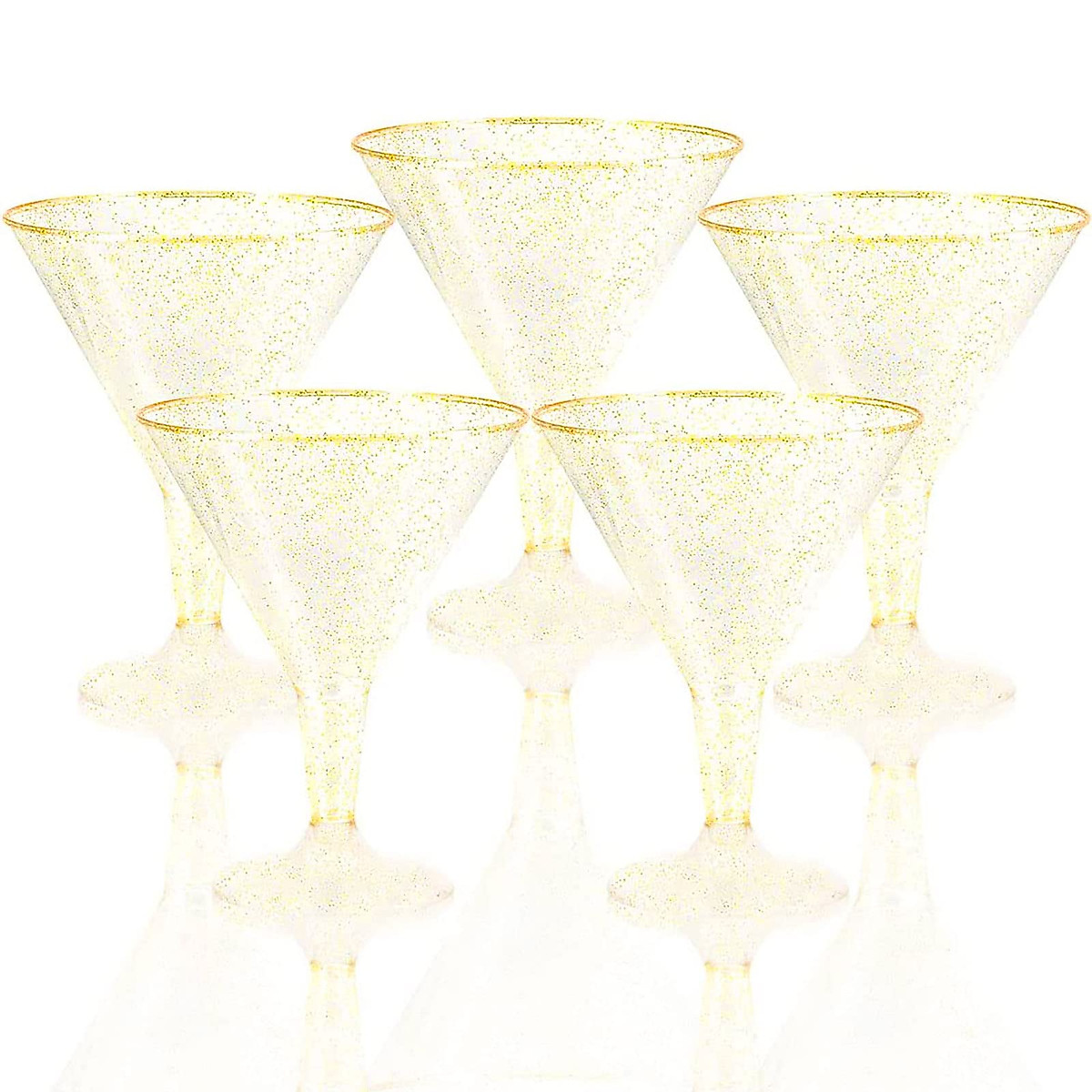Liacere 24 Pack Gold Plastic Martini Glasses - 6.25oz Disposable Cocktail Glasses - Plastic Margarita Glasses Perfect for Wedding & Party