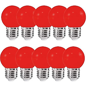Lxcom Lighting LED Red Light Bulb Color Bulb 10 Pack 1W Globe Bulbs G45 LED Colored Night Light Bulb E26/E27 Medium Base Christmas Holiday Mini Decorative Light Bulb for Wedding Party Home Décor(Red)