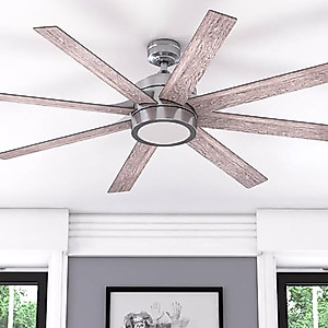 Honeywell Ceiling Fans Xerxes Modern 62 Inch Ceiling Fan with Light, Remote Control Fan, LED Indoor Fan with 8 Blades, French Oak and Gray Oak Blade Finish Options, Brushed Nickel (50608-01)