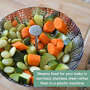 Sage Spoonfuls Baby Food Steamer Basket, Stainless Steel, Collapsible Steamer Basket for Baby Food, Vegetables & Fruit, Dishwasher Safe, Baby Food Cooker
