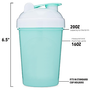 GOMOYO 2-Pack - 20-Ounce Shaker Bottle (Coral, Mint), Blender Protein Shaker Whisk, Bulk Protein Drink and Pre-Workout Shaker Cups, Dishwasher Safe & BPA Free
