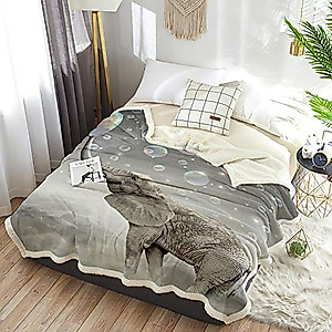 Prironde Elephant Sherpa Fleece Throw Blanket for Bed Couch Blowing Bubbles Fantasy Decor Reversible Sherpa Plush Blankets,Soft Cozy Throws for Women Adults Teens Kids 39" Wx49 L