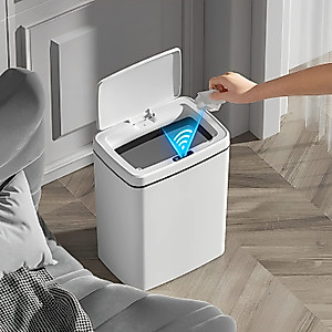 Sooyee Bathroom Trash Can with Lid Automatic Garbage Can,3.7 Gallon Smart Trash Can,14 L Plastic Trash Bin,Touchless Trash Can for Kitchen,Office,Bedroom,Bathroom,Living Room,White