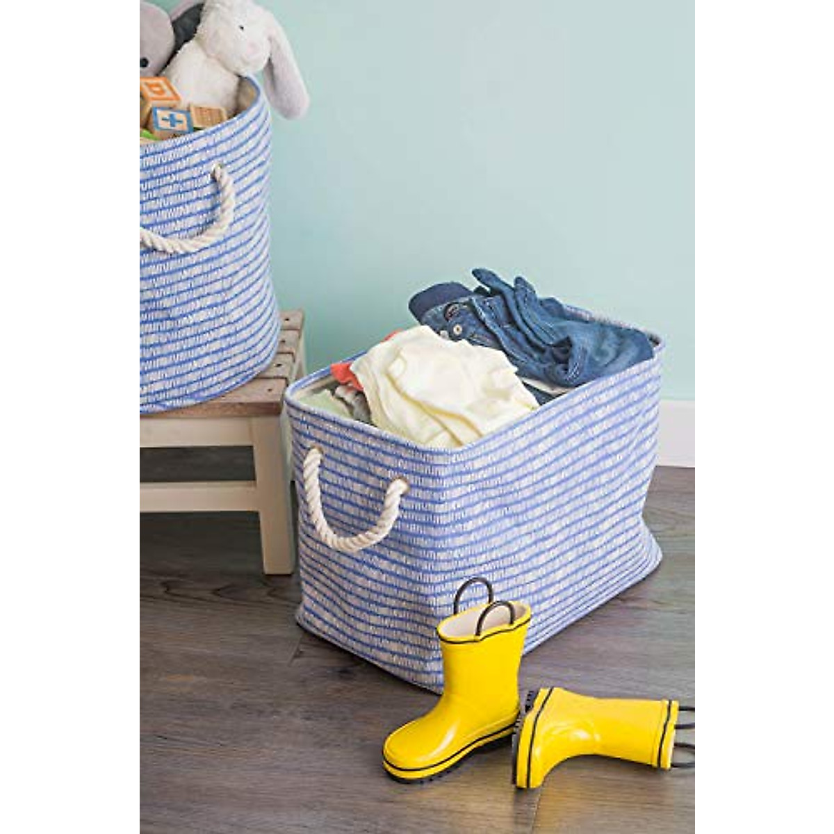 DII Polyester Container with Handles, Keeping Score Storage Bin, Large, Bright Blue