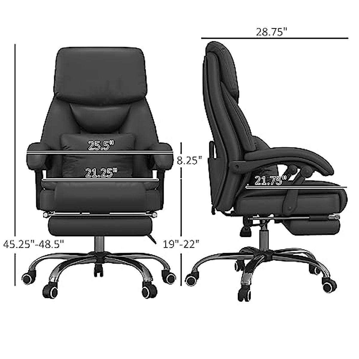 Vinsetto Kneading Massage Office Chair, Reclining Executive Office Chair, PU Leather High Back Computer Chair with Lumbar Cushion, Footrest, Adjustable Height, Black