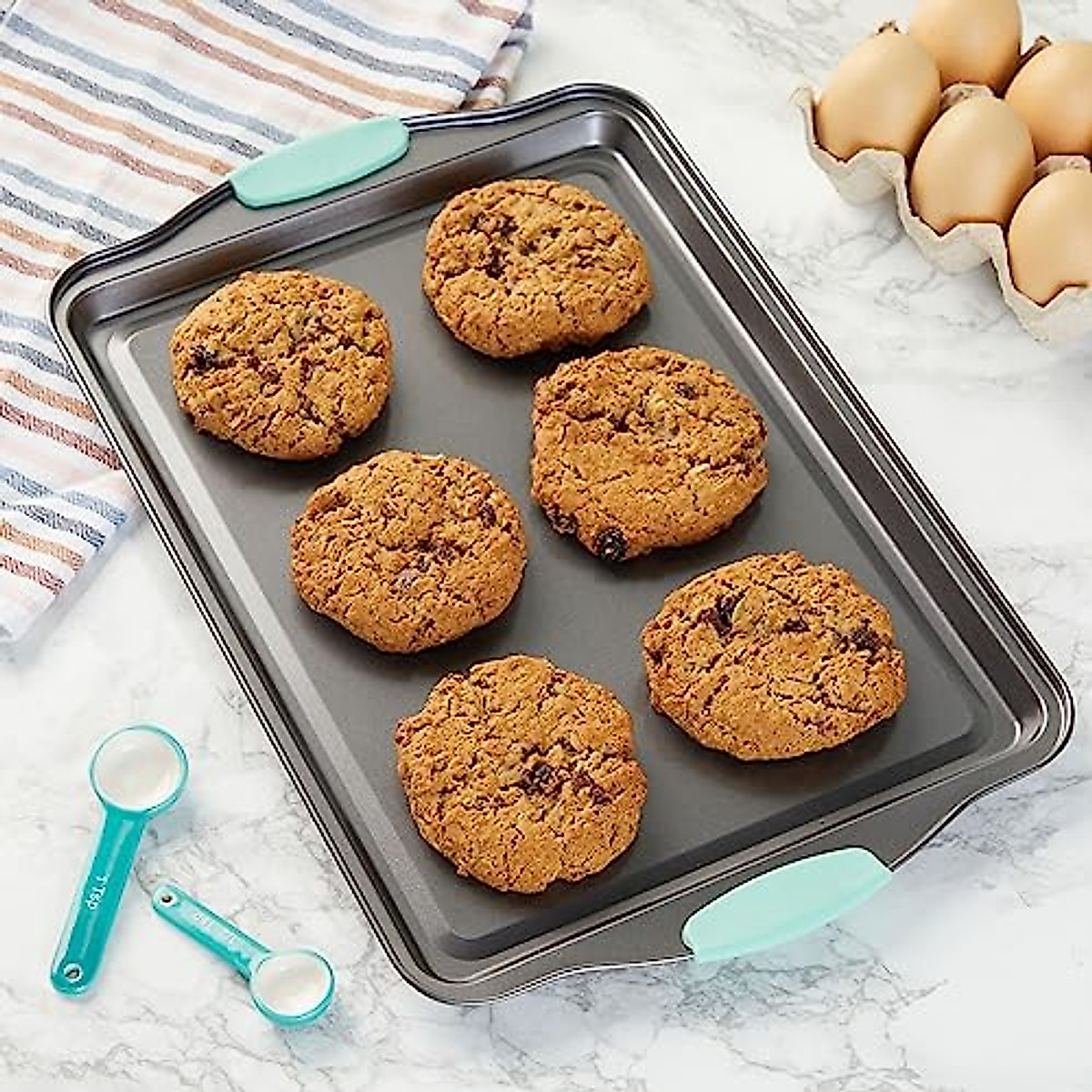 Set of 3 Nonstick Cookie Sheets for Baking, Bakeware Pans with Silicone Rubber Handles, 10x14 inches