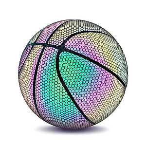 Anvirtue Holographic Reflective Basketball Ball Wear-Resistant Luminous Night Light Ball Basketball Glowing Basketball Ball with Bag Pin