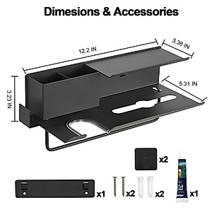 Hair Dryer Holder Hair Tool Organizer Wall Mount, 6 in 1 Adhesive Blow Dryer Holder, Bathroom Organizer for Hair Dryer,Towel, Tissue, Straighteners, Hair Dryer Stand for Home Hotel Barbershop