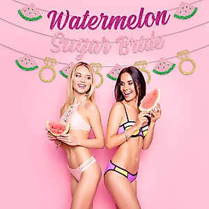 Summer Bachelorette Party Decorations, Pink Green Watermelon Sugar Bride Banner, Tropical Bridal Shower Party Decor Watermelon Garland for Bride Shower Engagement Wedding Party Supplies