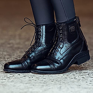 HORZE B Vertigo Jupiter Women's Soft Leather Front-Lace Equestrian Paddock Boots - Black - 8.5