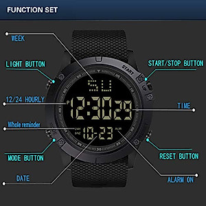 Men's Digital Sports Watch Large Face Easy Read Military Waterproof Wrist Watches for Men with Stopwatch Alarm LED Back Light