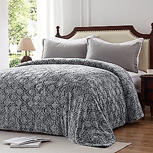 KAWAHOME Faux Fur Blanket King Size Winter Super Soft Cozy Warm Fluffy Plush Blanket Quatrefoil Pattern for Couch Sofa Bed, 108" X 90" Dark Grey
