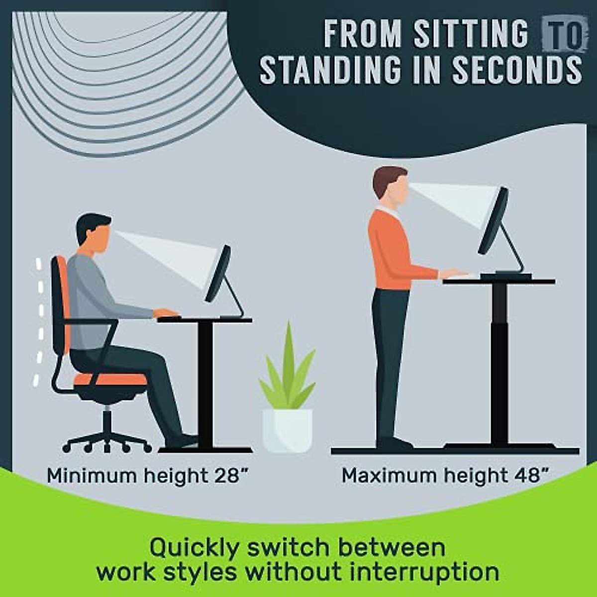 TechOrbits 47 Inch Electric Standing Desk Frame with Tabletop - Motorized Workstation Two Leg Stand Up Desk with Memory Settings and Telescopic Sit Stand Height Adjustment (Black Frame/Wood Brown Top