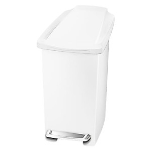 simplehuman 10 Liter / 2.6 Gallon Compact Slim Bathroom or Office Step Trash Can, White Plastic