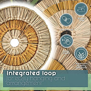 Maraa Wall Basket Decor Set of 4 Seagrass Baskets. Luxurious Wicker Wall Art for Bedroom, Living Room, Home Office - Boho, Farmhouse, Rustic Style Hanging Decorative Woven Wall Baskets