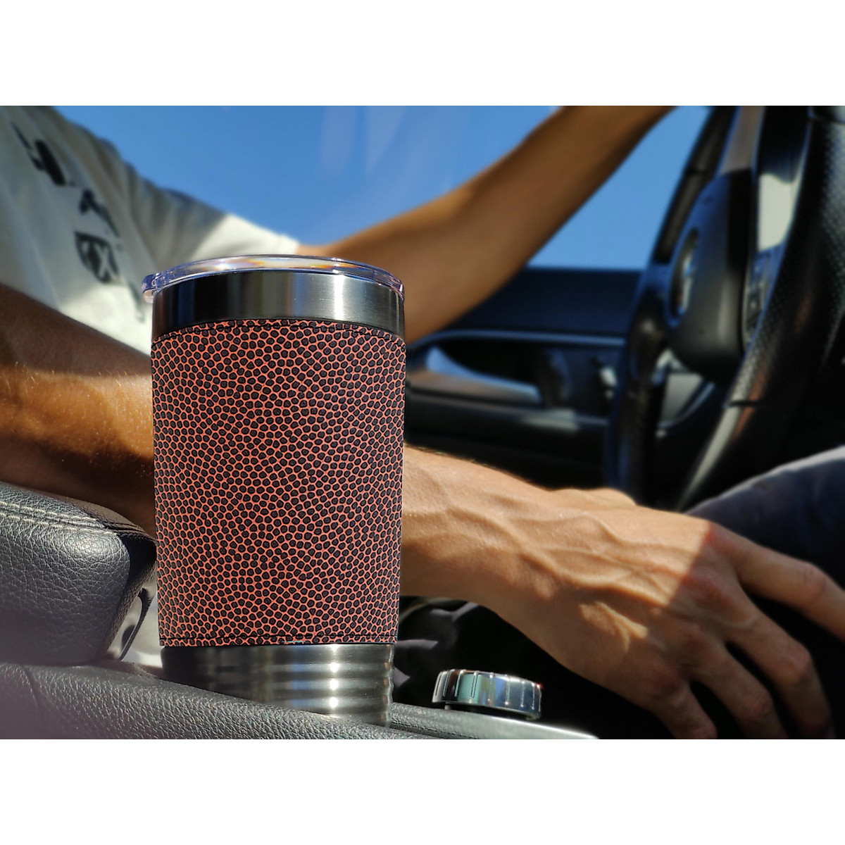 LaserGram 20oz Vacuum Insulated Tumbler Mug, Marlin Fish, Personalized Engraving Included (Faux Leather, Football Style)