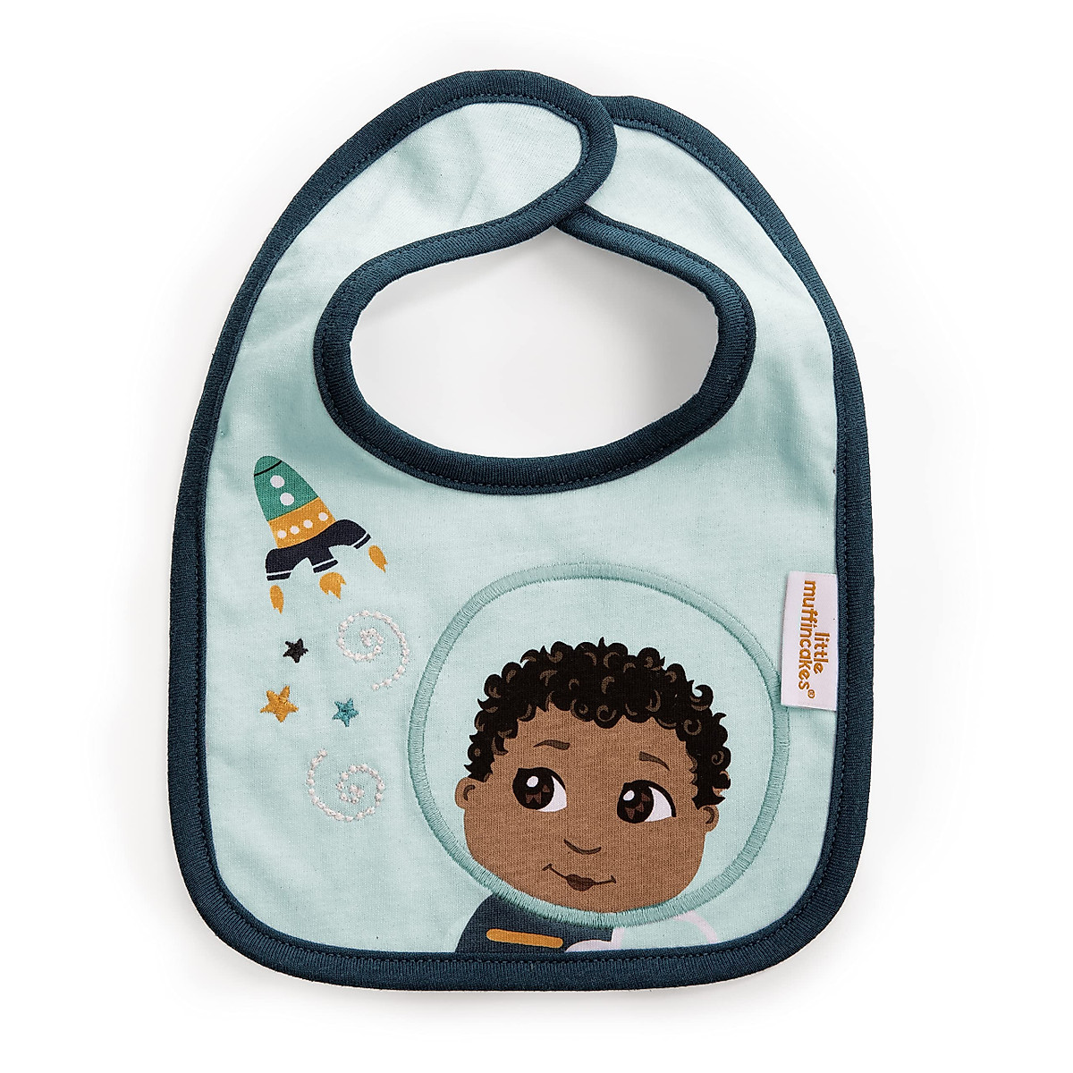 Little Muffincakes Baby Bibs 3 Pack Cotton Blend Hook-and-Loop Closure - Astronaut and Rocketships (Ashton) Newborn & up, Blue, Small