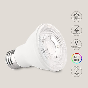 FTL PAR20 LED Bulbs 5000K Daylight White, 7W 600LM 50W 60W Equivalent, Dimmable Spot Light Bulb, E26 Base, Indoor Outdoor Flood Light, 10-Pack