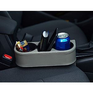 IOKONE Coin Side Pocket Console Side Pocket Leather Cover Car Cup Holder Auto Front Seat Organizer Cell Mobile Phone Holder (Gray)