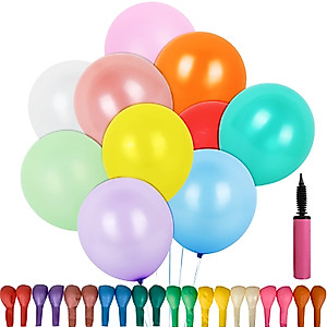 100 Pack Balloons Assorted Colors with Balloon Pump, 12 inch Rainbow Party Balloons for Birthday, Colorful Latex Balloon for Arch Garland and Party Supplies Decoration