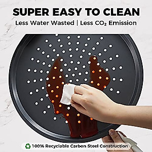 HONGBAKE 14 Inch Pizza Pan with Holes, 2 Pack Non-Stick Pizza Pan for Oven, Carbon Steel Perforated Pizza Tray, Crispy Pizza Set, Round Baking Sheet for Frozen & Homemade Pizza, Grey