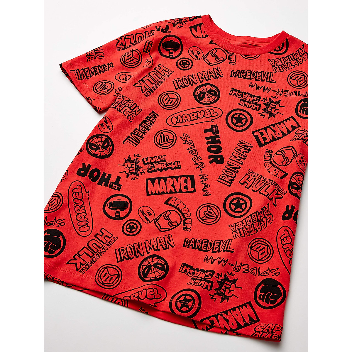 Amazon Essentials Disney | Marvel | Star Wars Boys' Short-Sleeve T-Shirts (Previously Spotted Zebra), Pack of 4, Marvel Heroes Print, X-Small