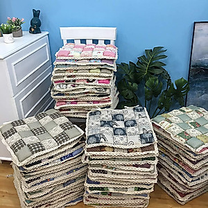 vctops Patchwork Chair Pad with Ties No Slip Lace Trim Chair Cushion Farmhouse Floral Print Kitchen Dining Seat Cushion (305 Coffee, 16"x16")