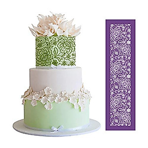 ART KITCHENWARE Flower Mesh Cake Stencils for Royal Icing Peony Cake Lace Stencil for Wedding Cake Decorating Cookie Stencils for Bakery 19"×5.12"