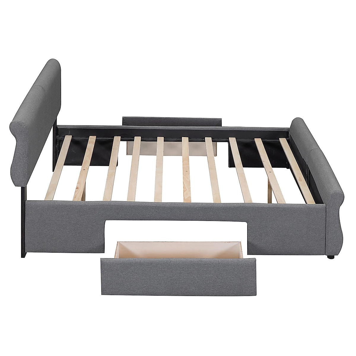 RUNWON Queen Size Upholstered Platform Bed Frame with Underneath 2 Storage Drawers and Comfortable Headboard for Kids Adults